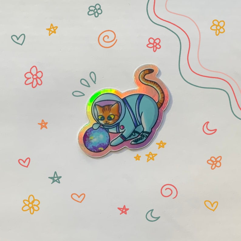 Neptune Cat Sticker Holographic Die Cut Sticker Planner - Etsy