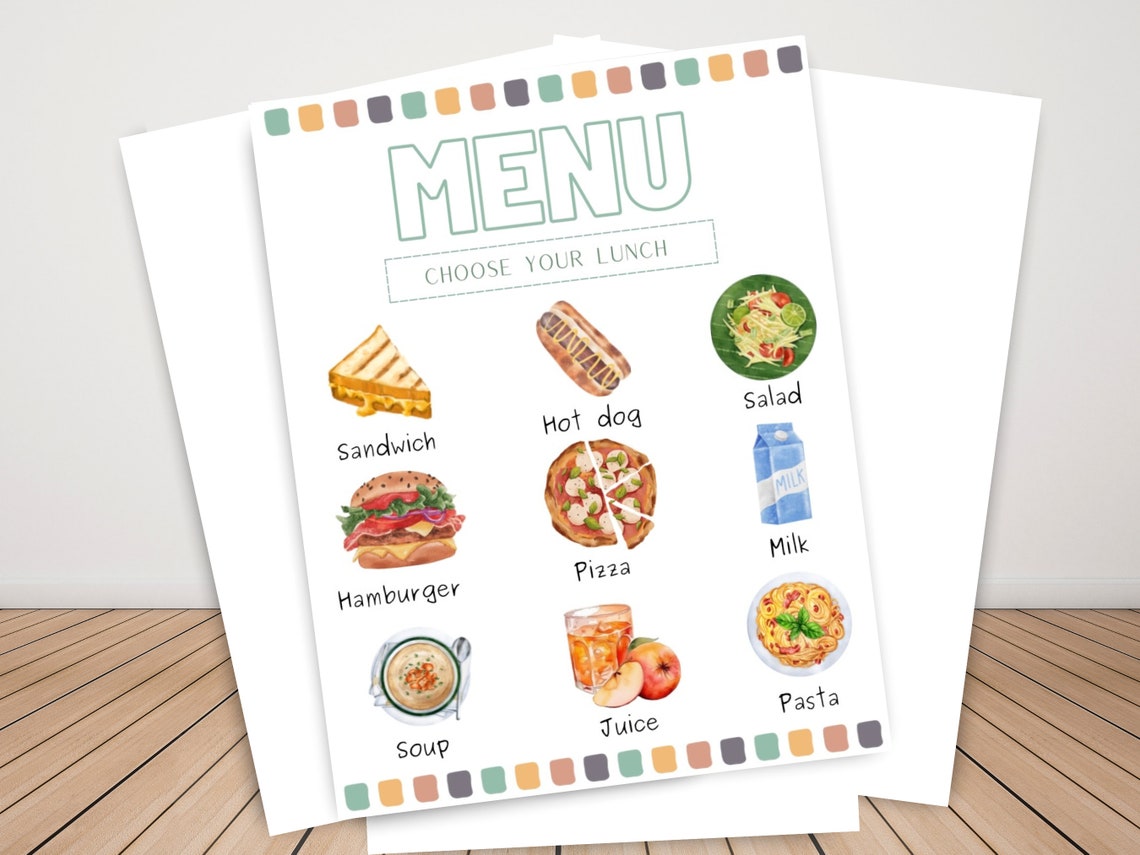Kids Printable Play Menus, Breakfast Menu, Lunch Menu, Dinner Menu ...