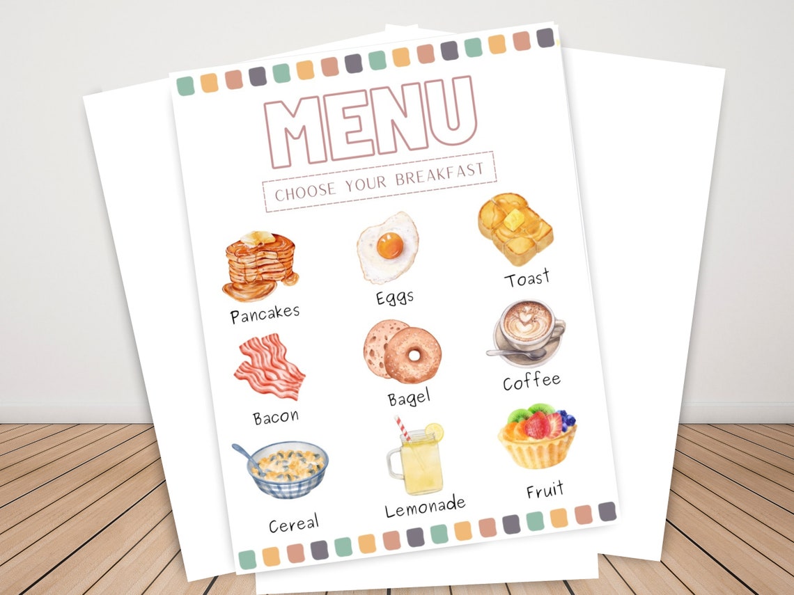 Kids Printable Play Menus, Breakfast Menu, Lunch Menu, Dinner Menu ...