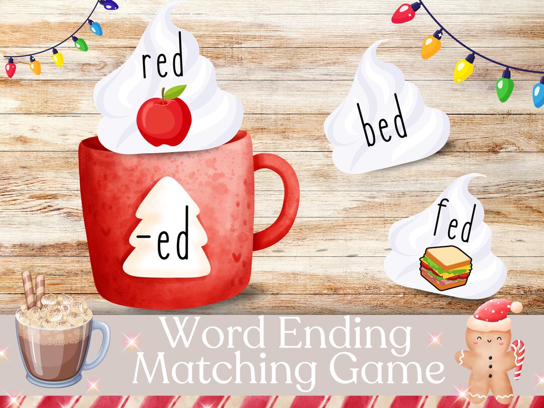 Ending Sounds Matching Game, Word Endings, Christmas Themed Learning ...