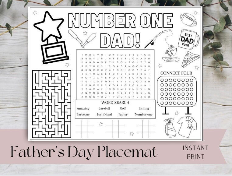 Printable Father's Day Activity Page, Coloring Worksheet, Restaurant ...
