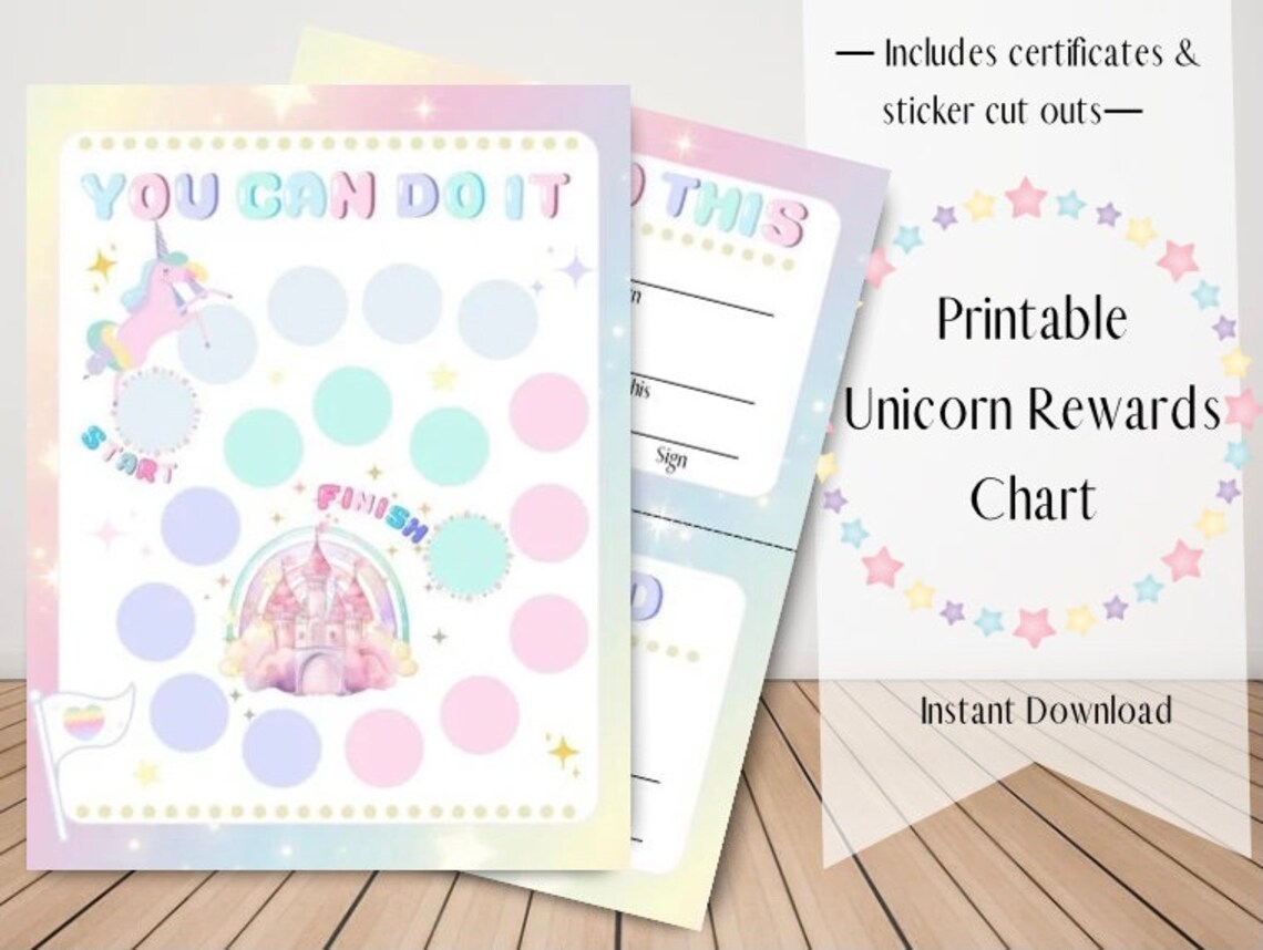 Printable Unicorn Rewards Chart for Kids, Reward System Printable ...