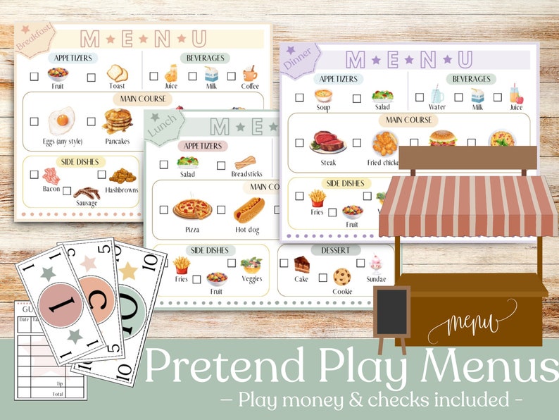 Pretend Play Restaurant Menus, Kitchen Play Menus for Kids, Printable ...