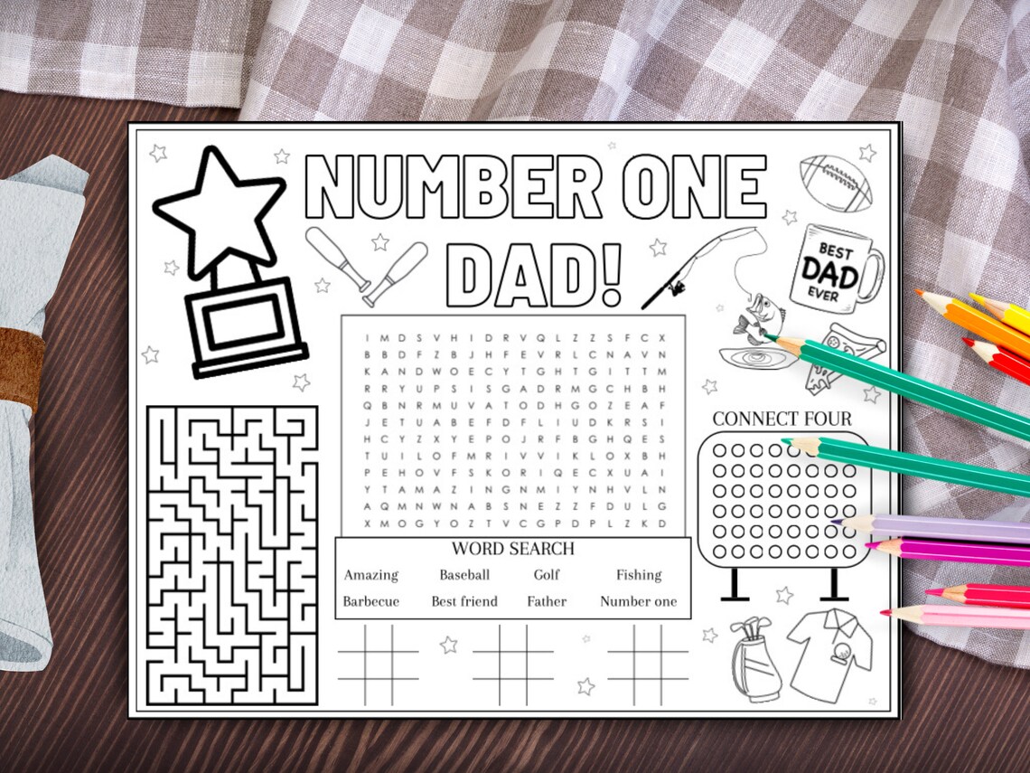 Printable Father's Day Activity Page Coloring Worksheet - Etsy