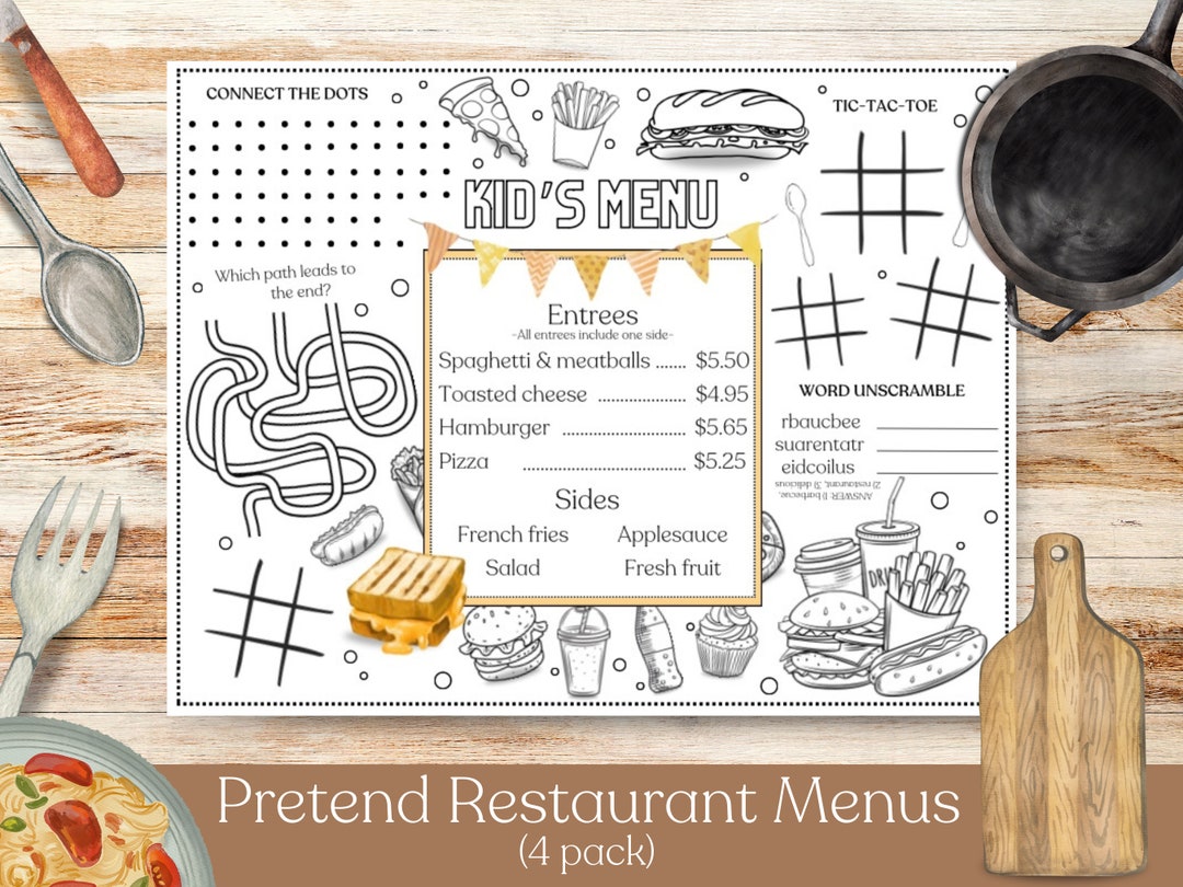 Printable Menus for Pretend Play, Dramatic Play, Imagination Props ...
