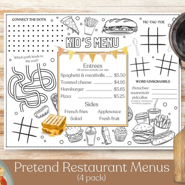 Kids Menus for Restaurants - Etsy