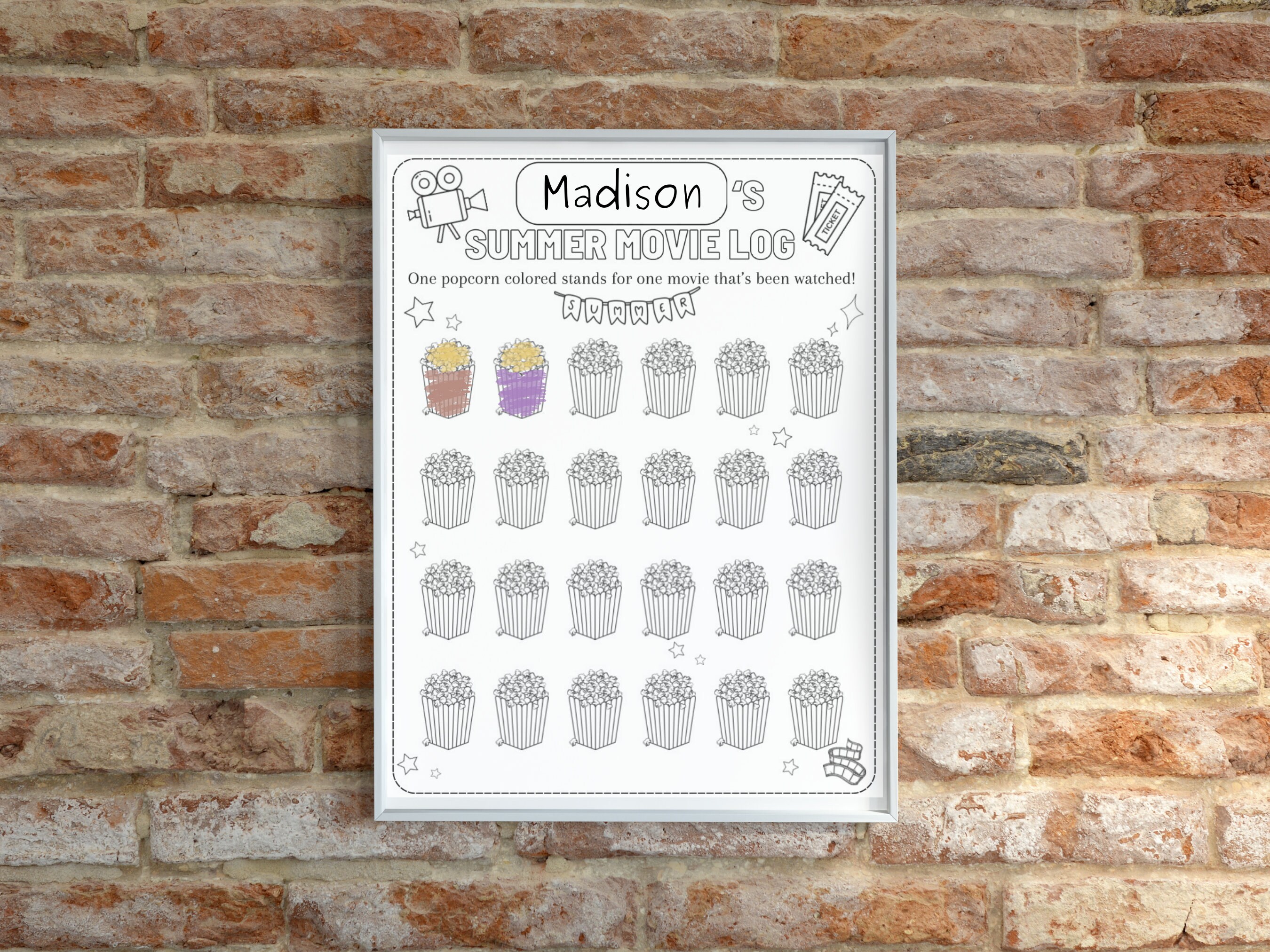 Kid's Printable Summer Movie Log, Movie Tracker, Movie Log for Kids ...