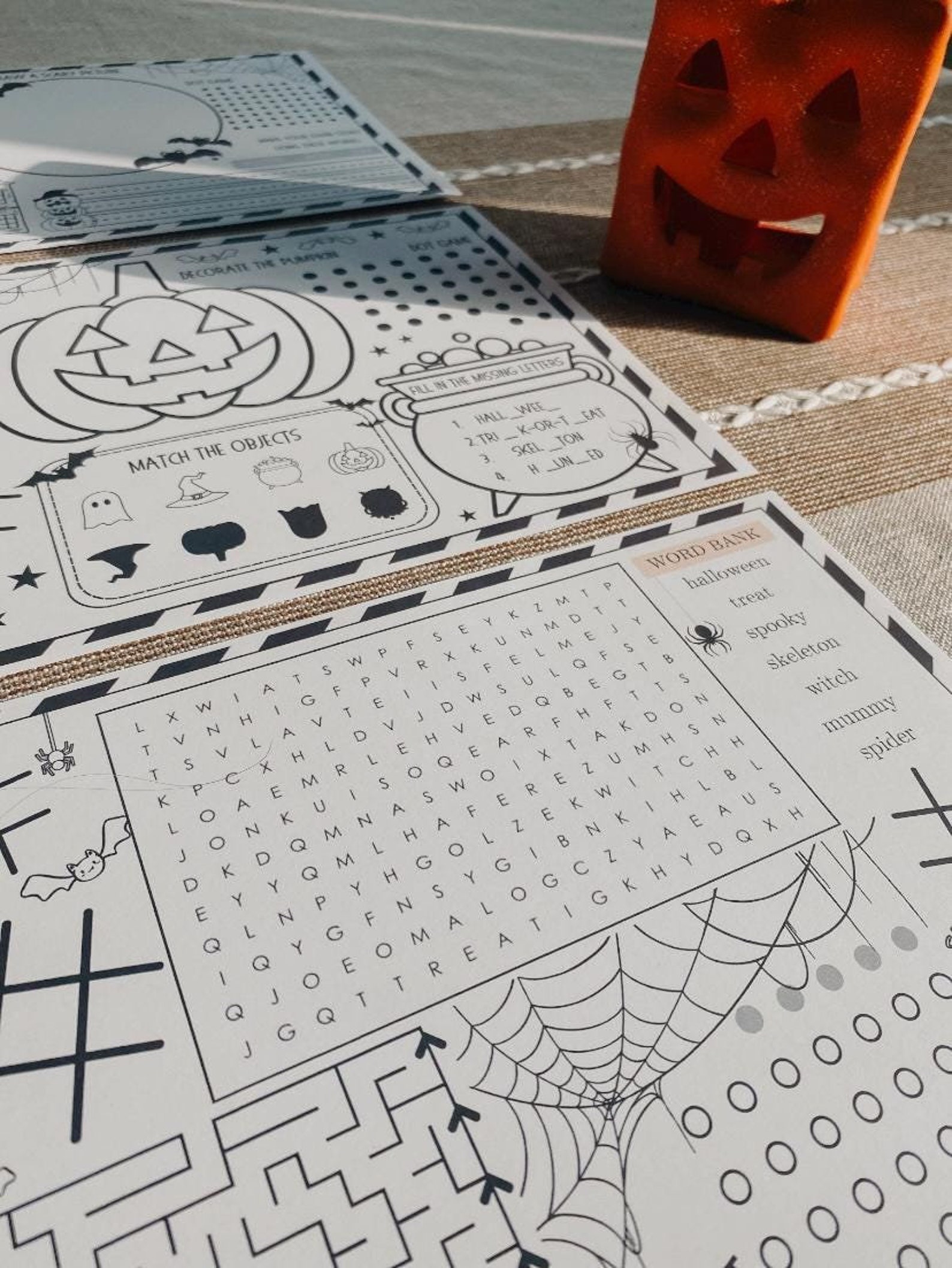 Halloween Activity Placemats, Kids Activity Mats, Kids Travel Placemats ...