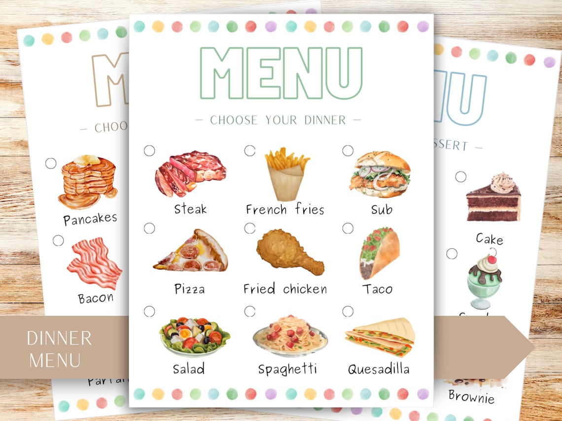 Kid's Pretend Restaurant Menus, Printable Menus for Pretend Play ...
