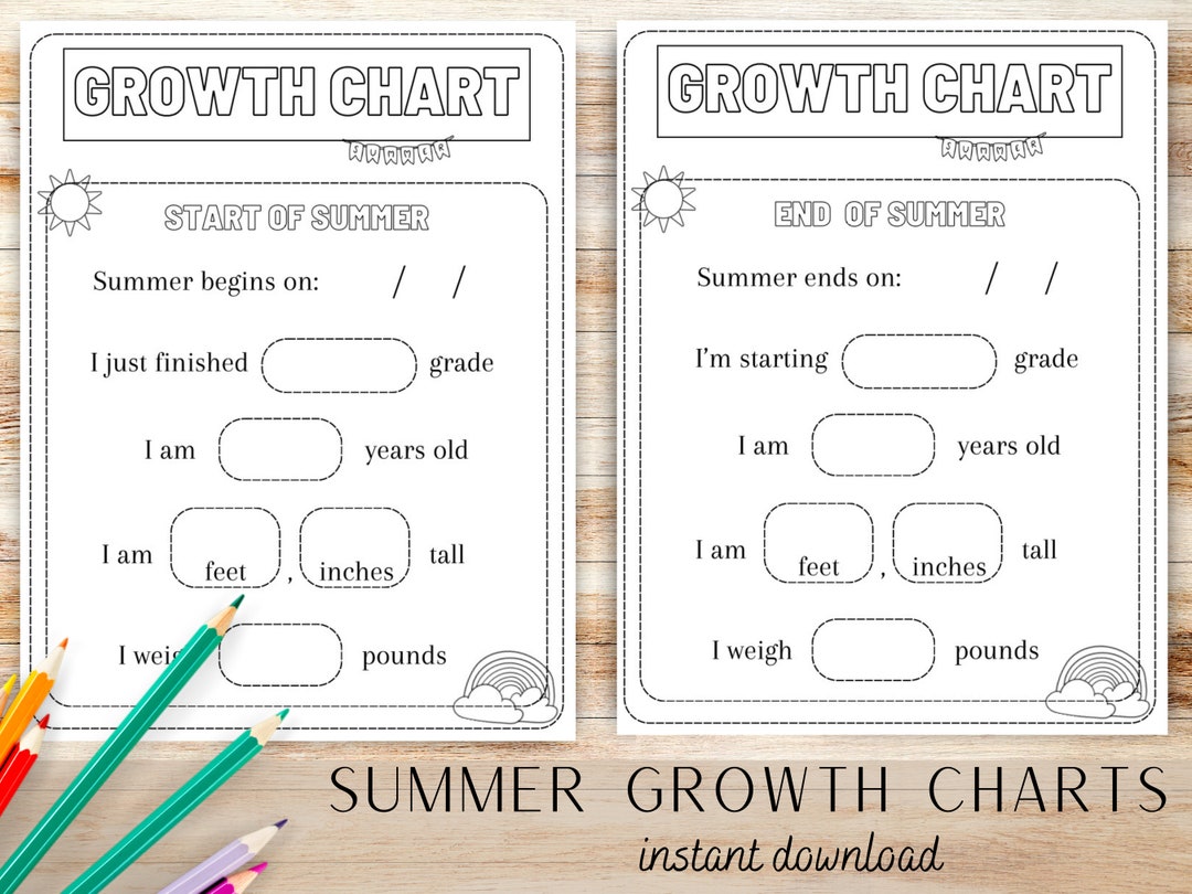 Growth Chart for Kids, Beginning and End of Summer Chart, Printable ...