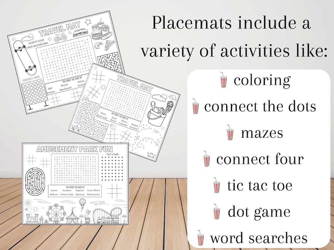 Kids Activity Placemat, Activity Sheet for Kids, Restaurant Placemats ...