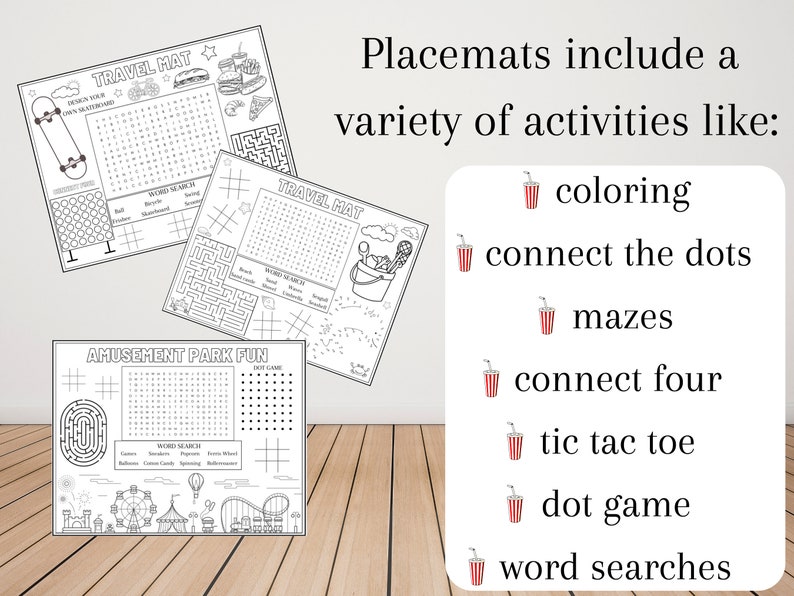 Kids Activity Placemat, Activity Sheet for Kids, Restaurant Placemats ...