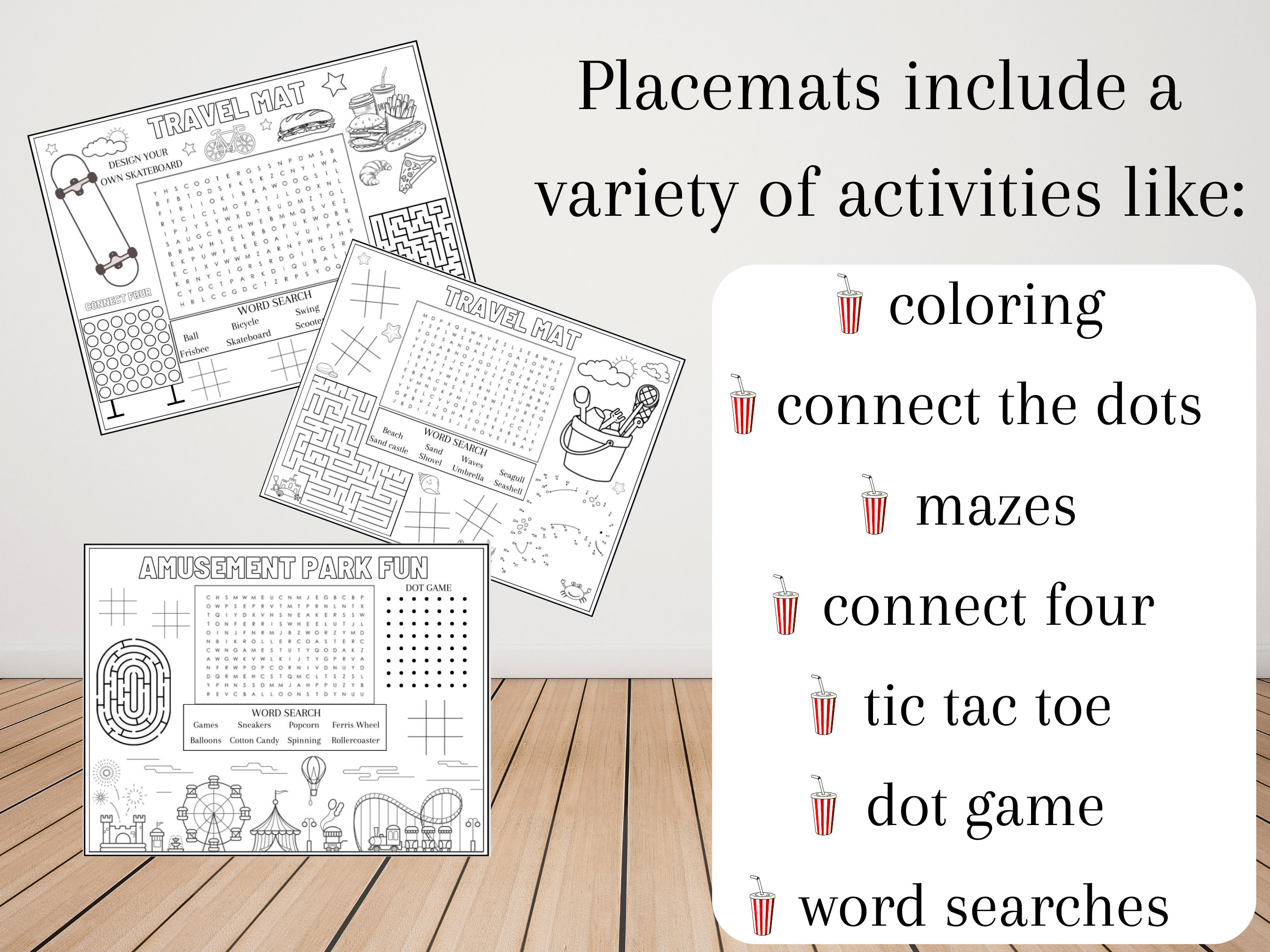 Kids Activity Placemat, Activity Sheet for Kids, Restaurant Placemats ...