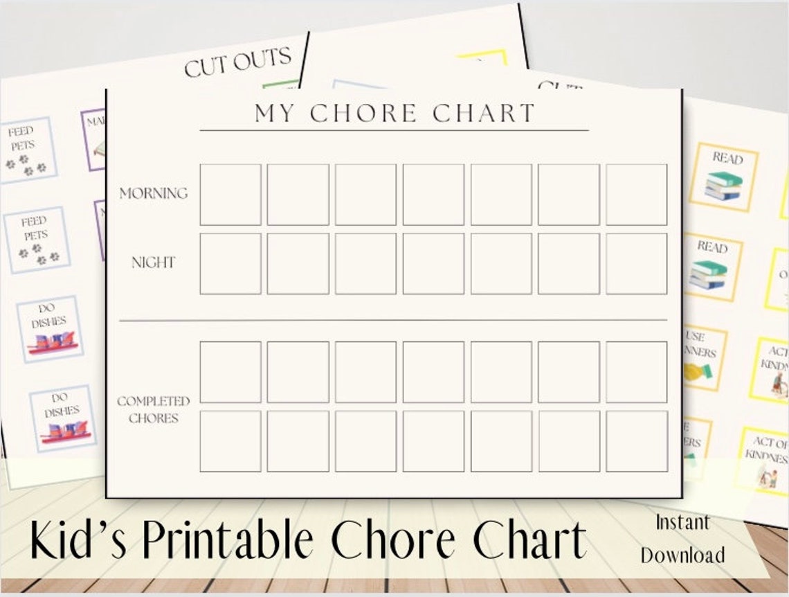 Kids Chore Chart Printable, Kids Responsibility Chart, Printable ...