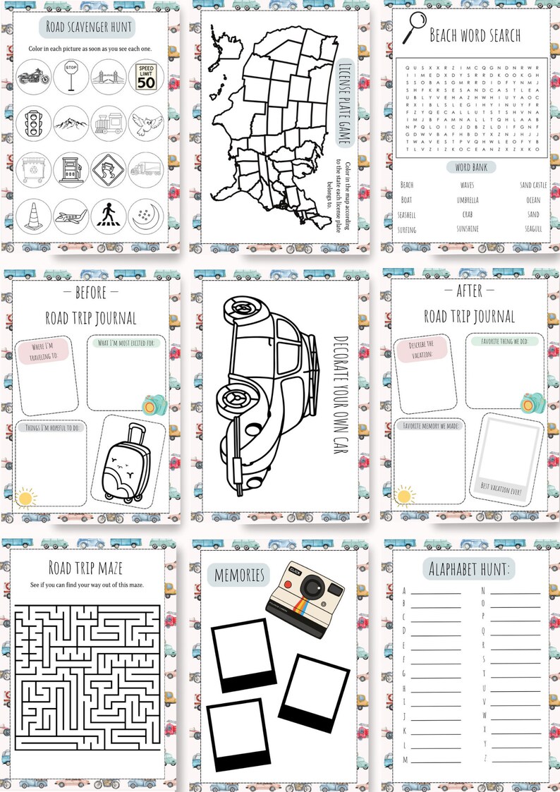 Road Trip Activities for Kids, Printable Pen and Paper Activities, Kid ...