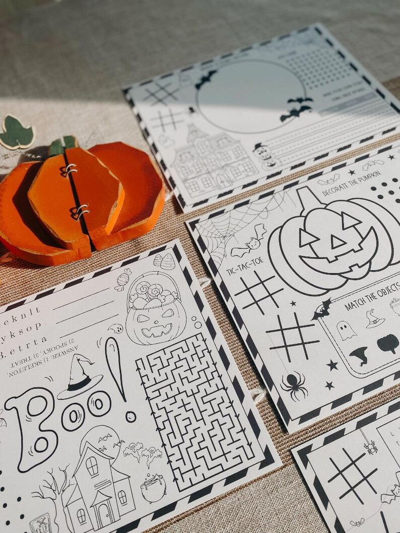 Halloween Activity Placemats, Kids Activity Mats, Kids Travel Placemats ...