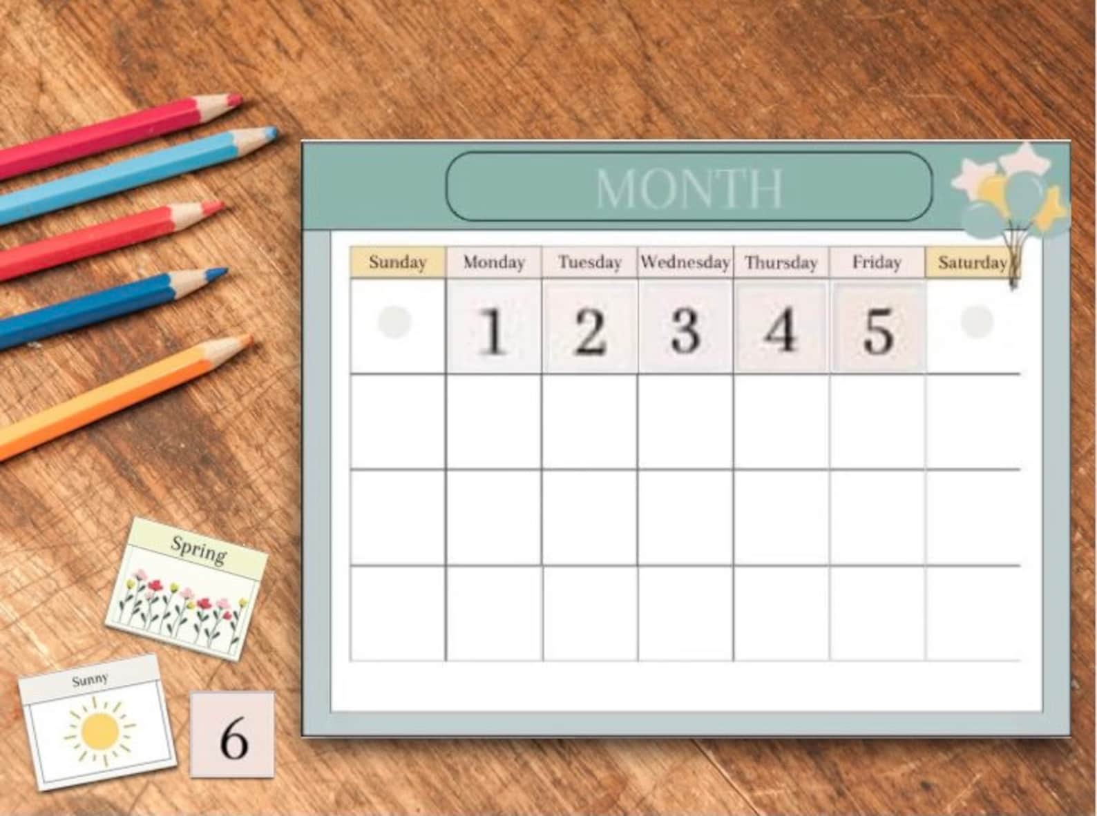 Printable Visual Calendar Board for Preschooler, Editable Calendar ...