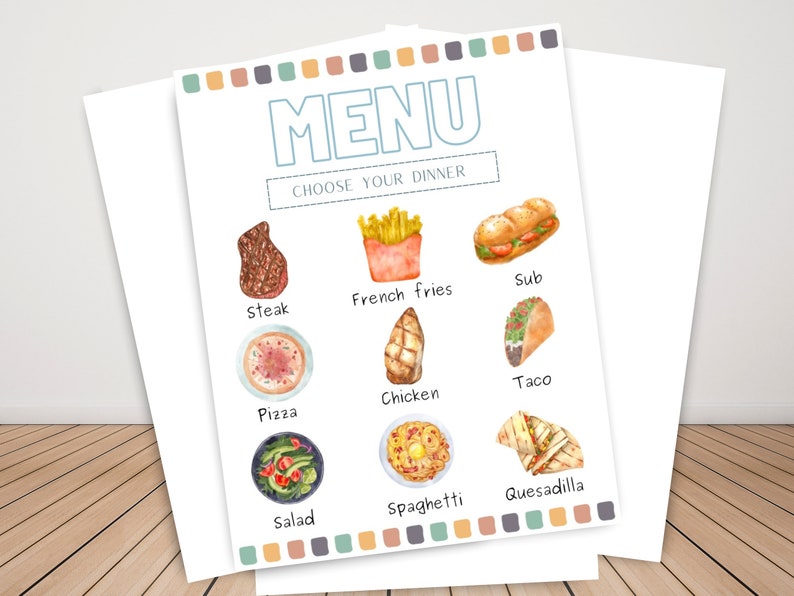 Kids Printable Play Menus, Breakfast Menu, Lunch Menu, Dinner Menu ...