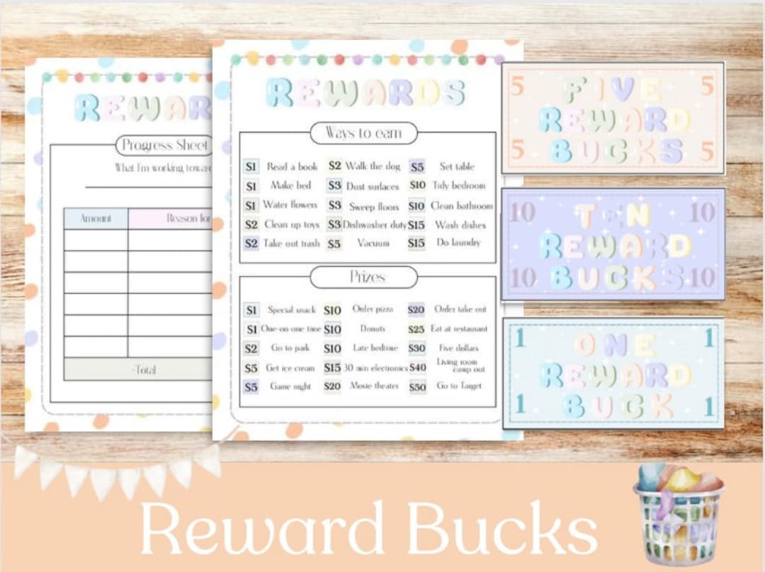 Printable Reward System, Reward Bucks for Kids, Pretend Money, Editable ...