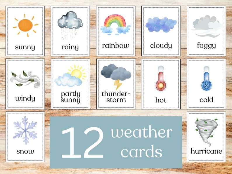 Weather Flashcards for Kids, Homeschool Resources, Montessori ...