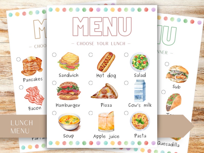 Kid's Pretend Restaurant Menus, Printable Menus for Pretend Play ...