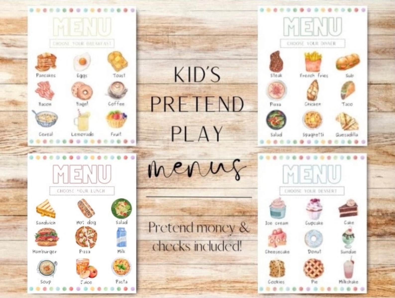 Printable Menus for Pretend Play, Imagination Props, Pretend Play ...