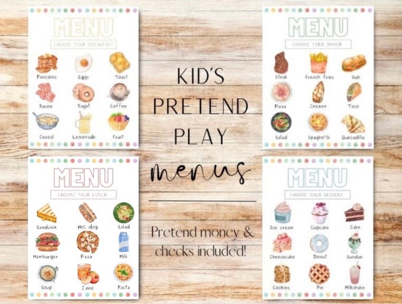 Pretend Play Restaurant Menus Printable | Dramatic Play Kitchen Set for ...