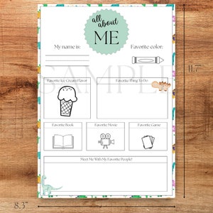 Dinosaur Themed All About Me Worksheet for Kids, Kids Favorites ...