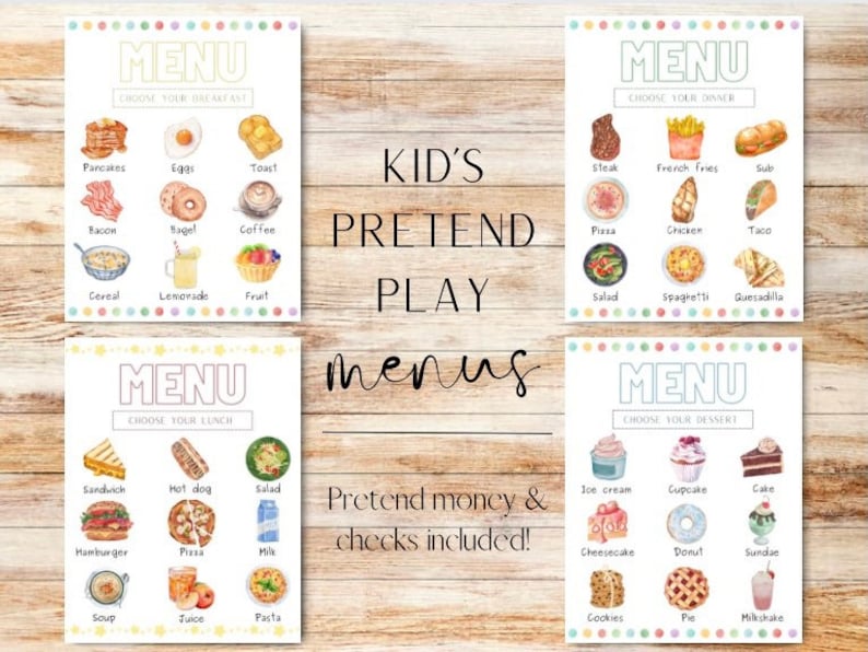 Printable Menus for Pretend Play Imagination Props Pretend - Etsy