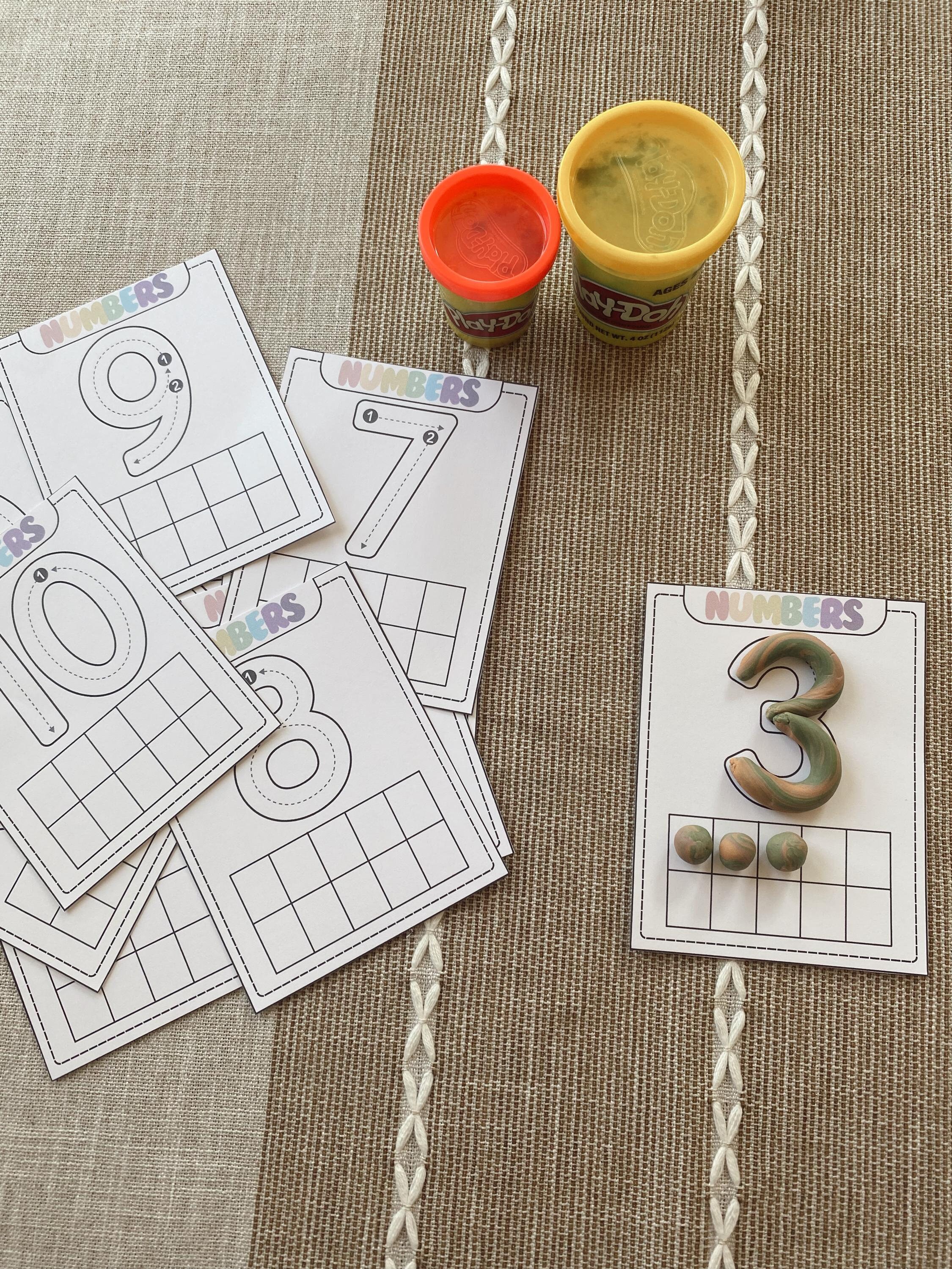 Play Doh Mats for Kids, Numbers Play Doh Mats, Number Flashcards, Ten ...