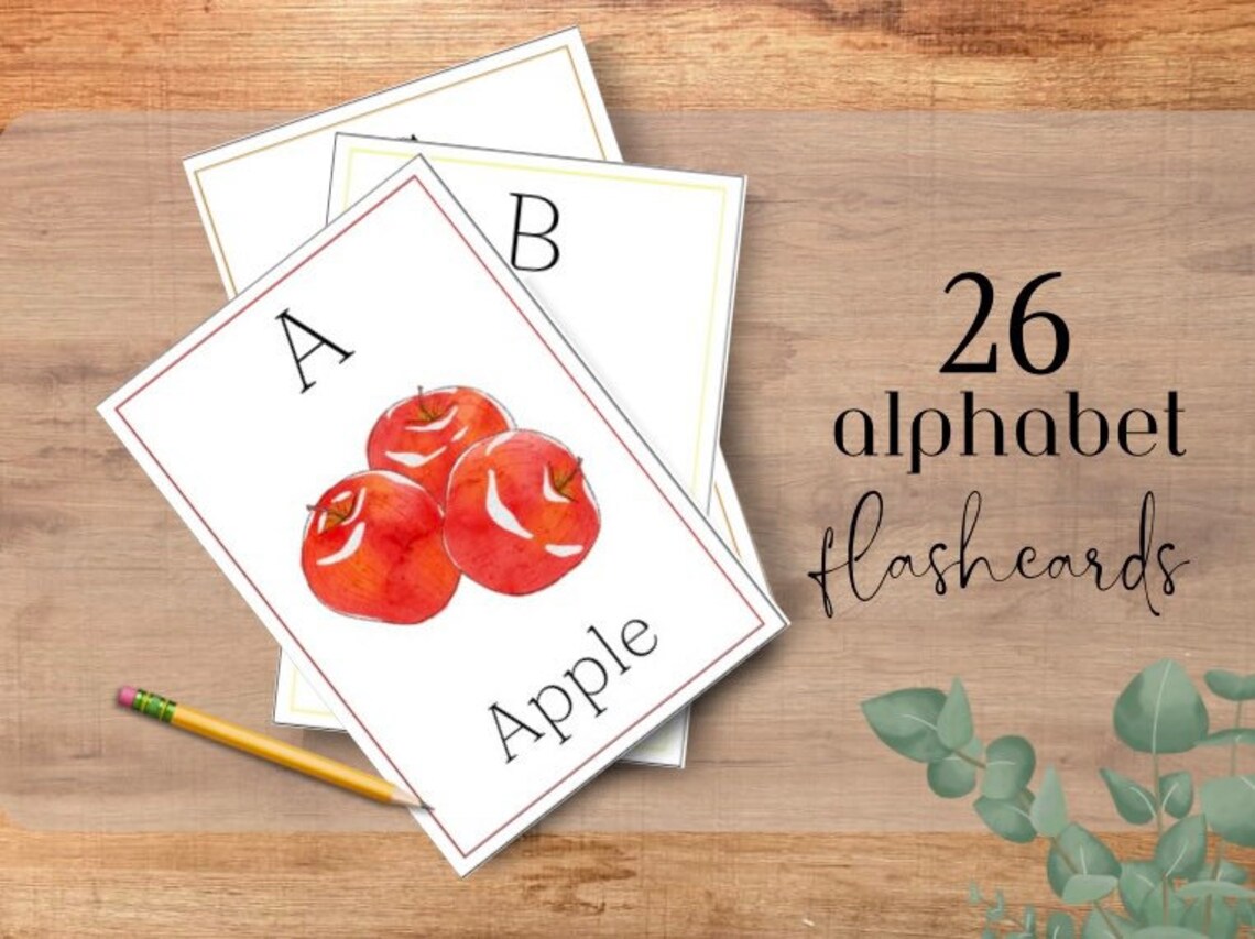 Printable Alphabet Flashcards for Preschoolers, Watercolor Alphabet ...