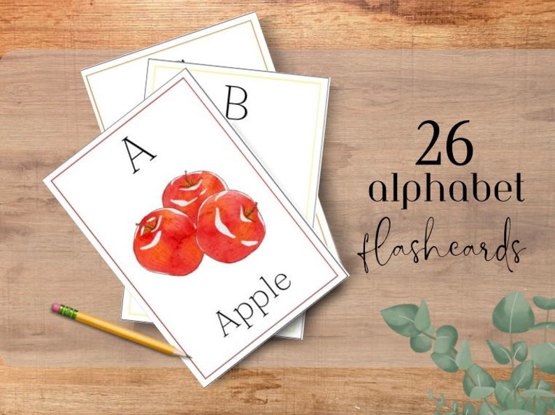 Printable Alphabet Flashcards for Preschoolers, Watercolor Alphabet ...