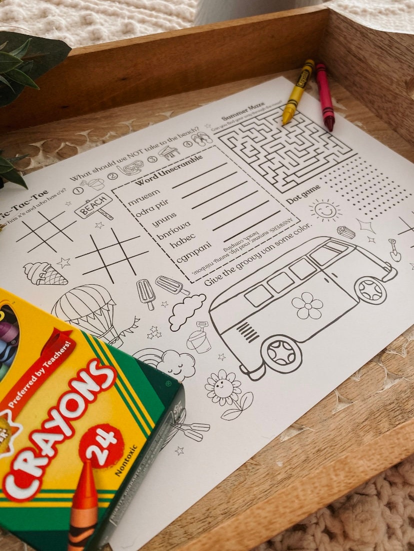 Summer Activity Placemat, Printable Activity Placemat, Summer Games ...