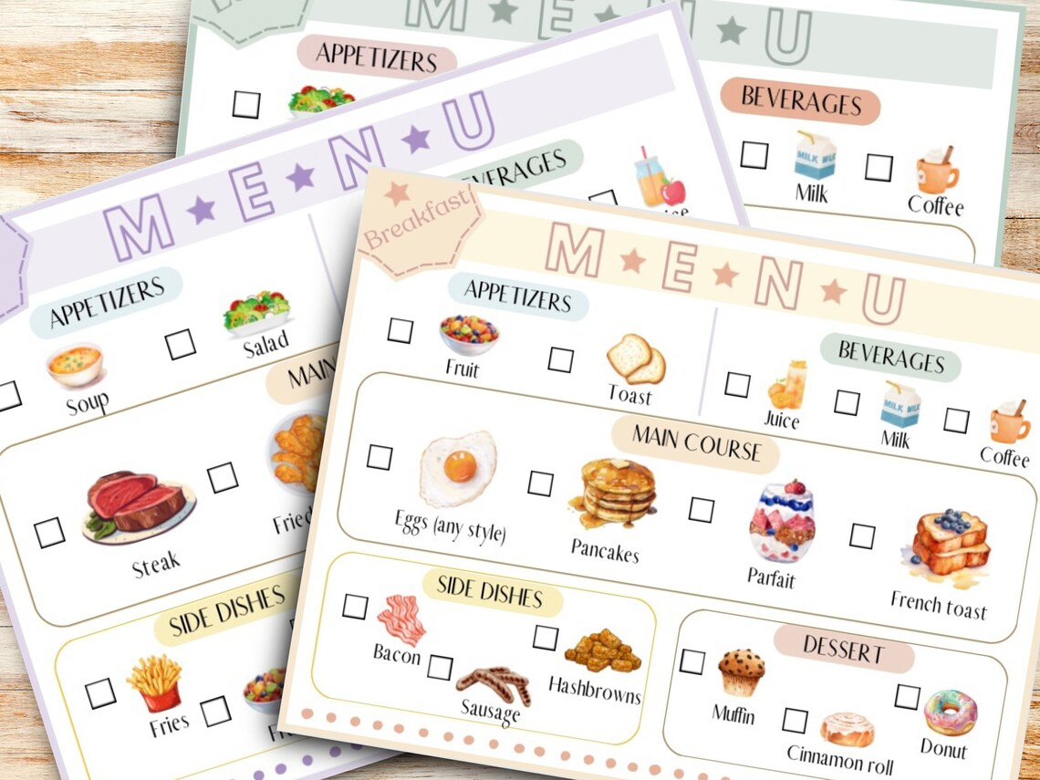 Pretend Play Restaurant Menus, Kitchen Play Menus for Kids, Printable ...