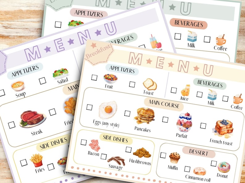 Pretend Play Restaurant Menus, Kitchen Play Menus for Kids, Printable ...