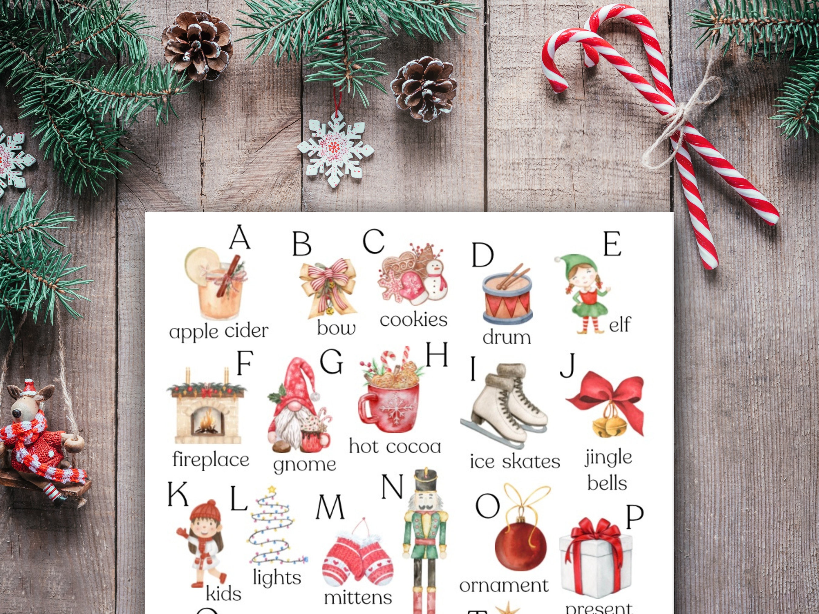 Christmas Alphabet Poster, Holiday Abcs, Alphabet Poster for Kids ...