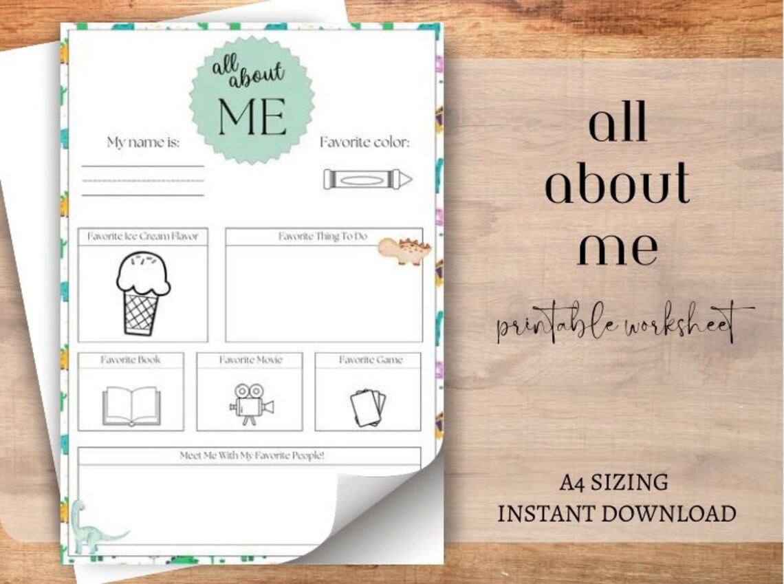 Dinosaur Themed All About Me Worksheet for Kids, Kids Favorites ...