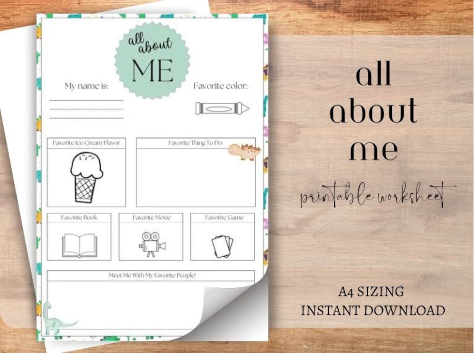 Dinosaur Themed All About Me Worksheet for Kids, Kids Favorites ...