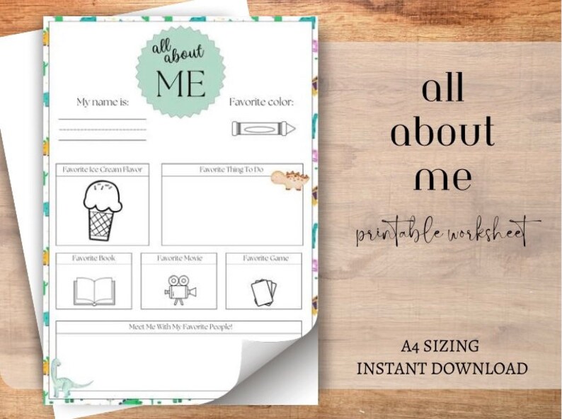 Dinosaur Themed All About Me Worksheet for Kids, Kids Favorites ...