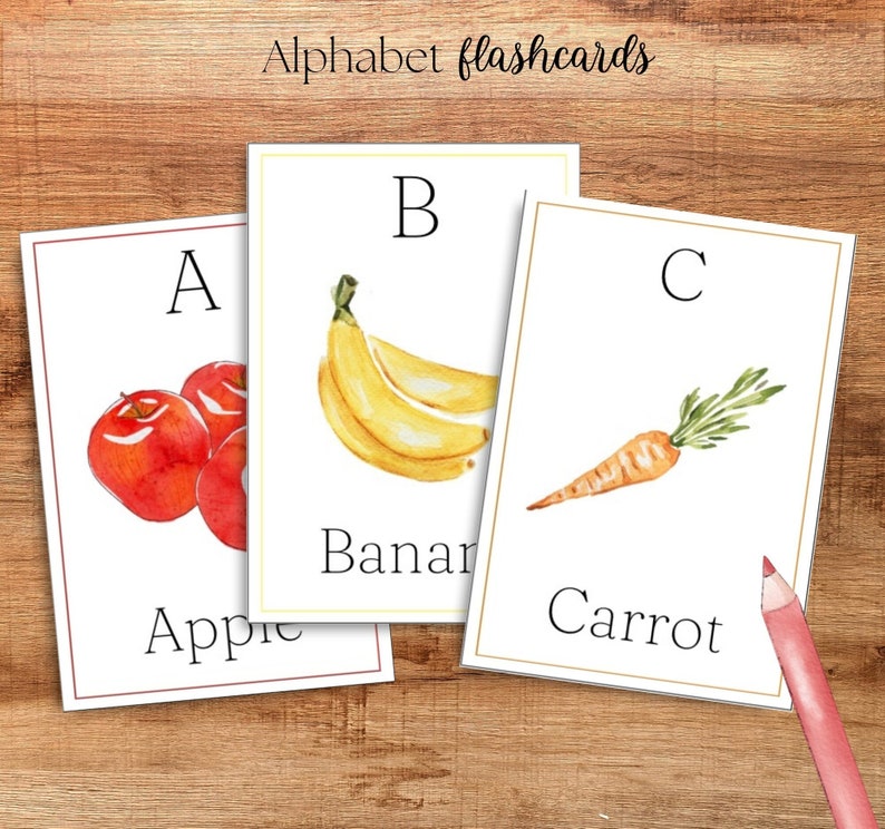 Printable Alphabet Flashcards for Preschoolers Watercolor - Etsy
