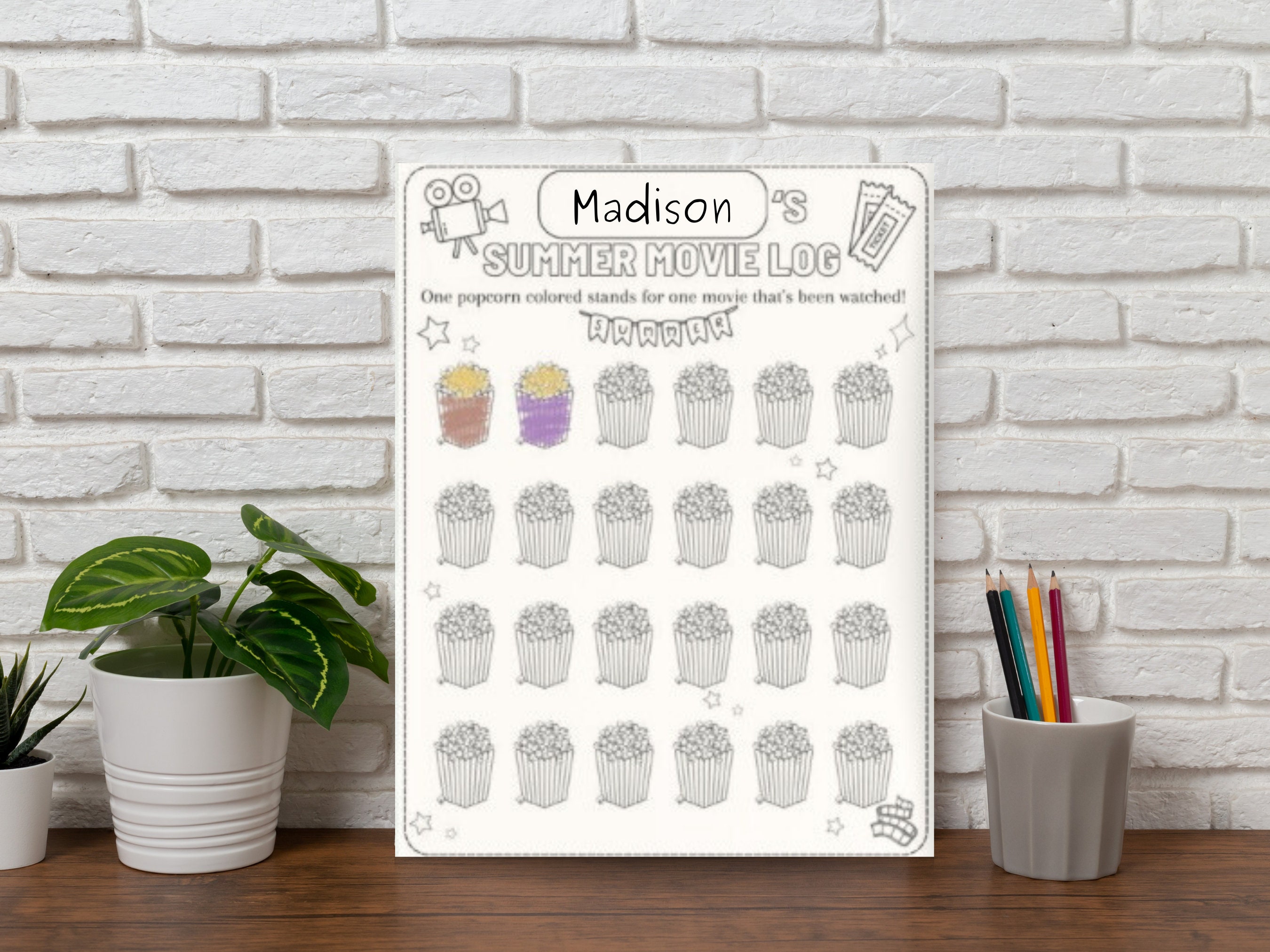 Kid's Printable Summer Movie Log, Movie Tracker, Movie Log for Kids ...