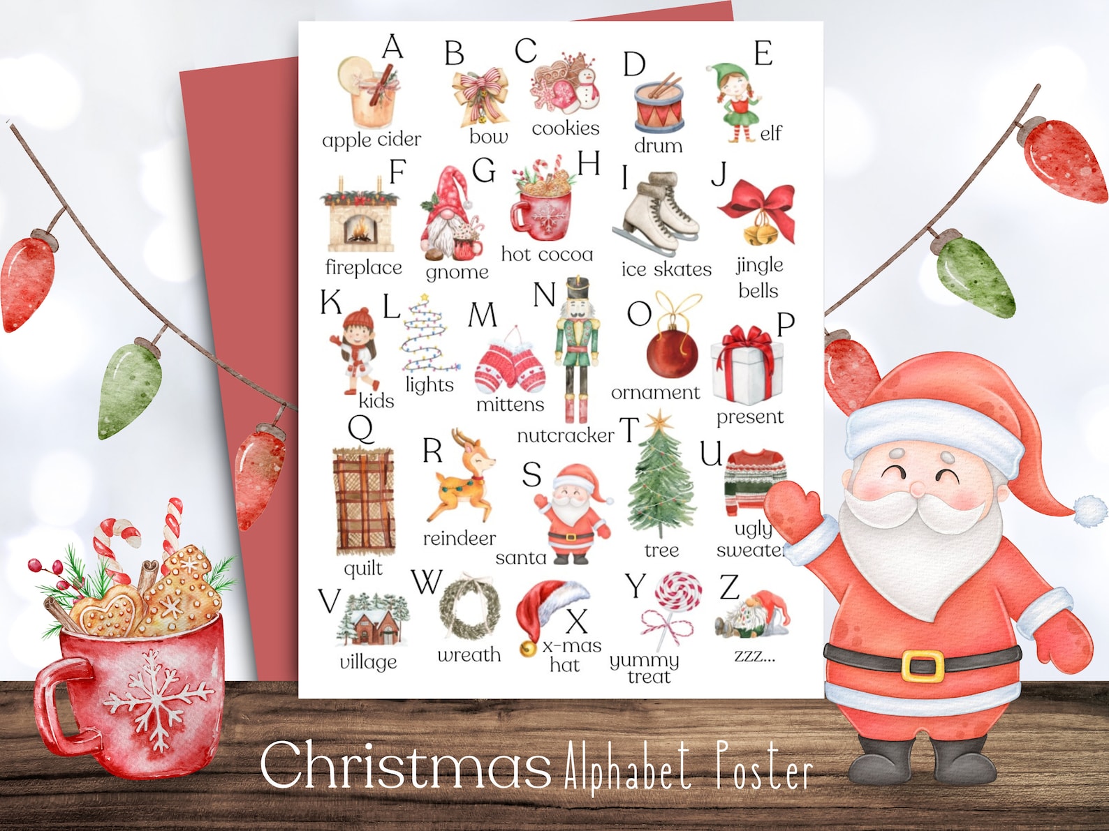 Christmas Alphabet Poster, Holiday Abcs, Alphabet Poster for Kids ...