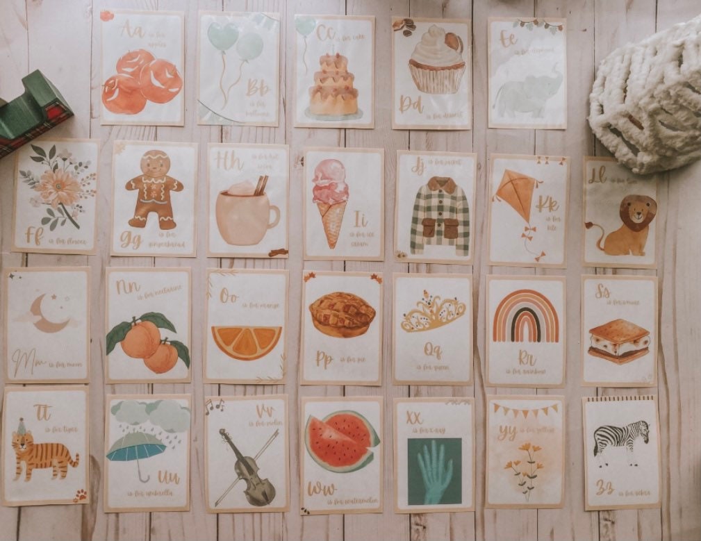 Boho Styled Preschool Alphabet Flashcards, Muted Colors, Learn My Abc’s ...