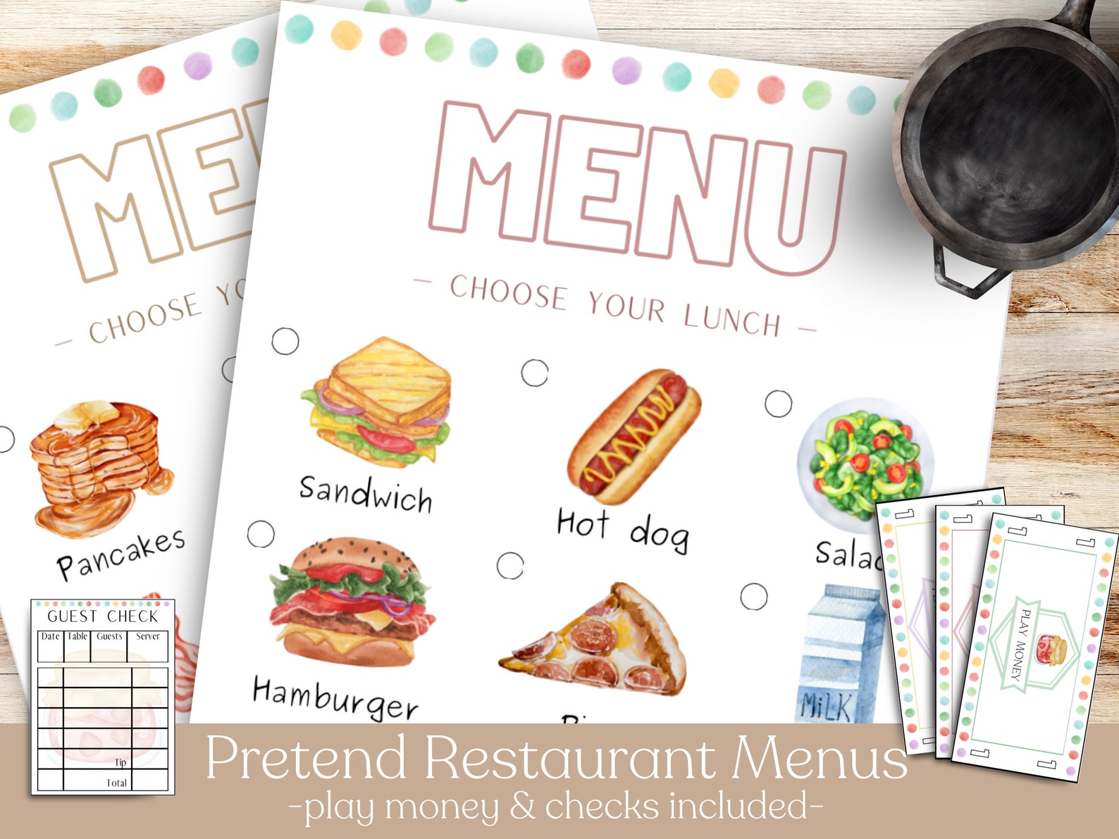 Kid's Pretend Restaurant Menus, Printable Menus for Pretend Play ...