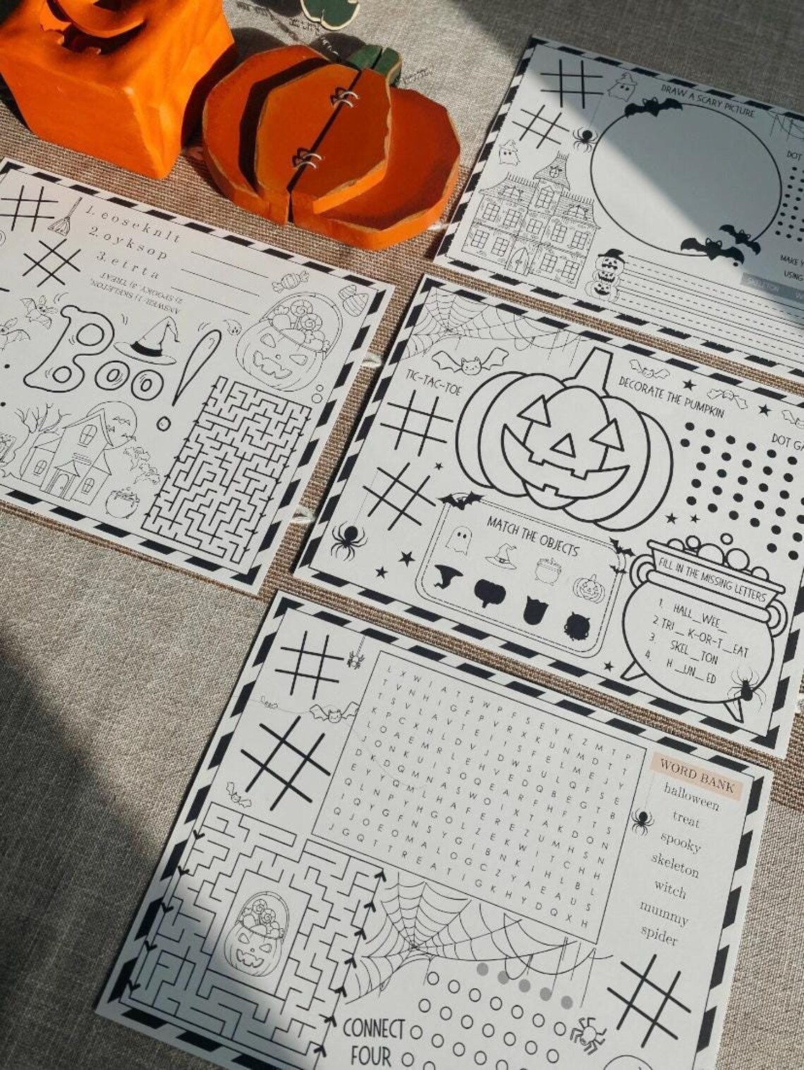 Halloween Activity Placemats, Kids Activity Mats, Kids Travel Placemats ...