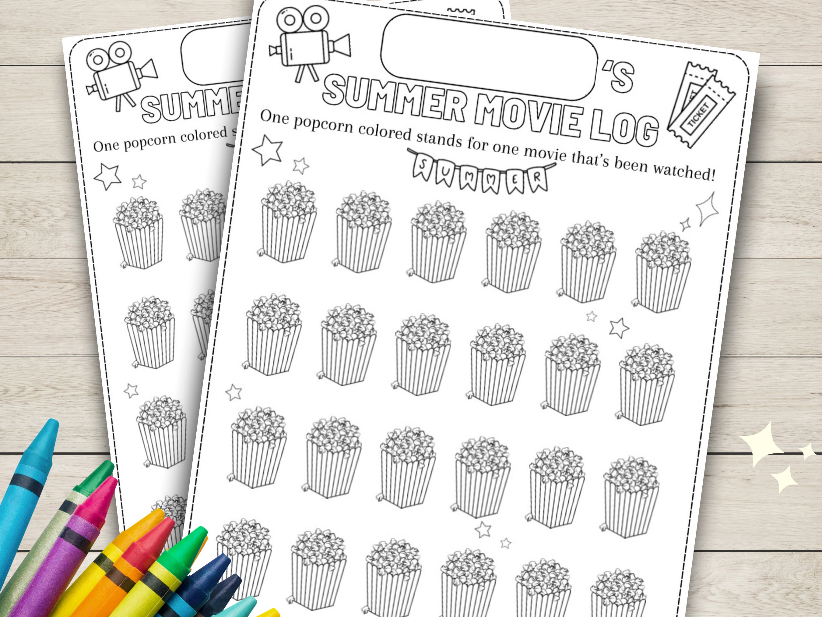 Kid's Printable Summer Movie Log, Movie Tracker, Movie Log for Kids ...