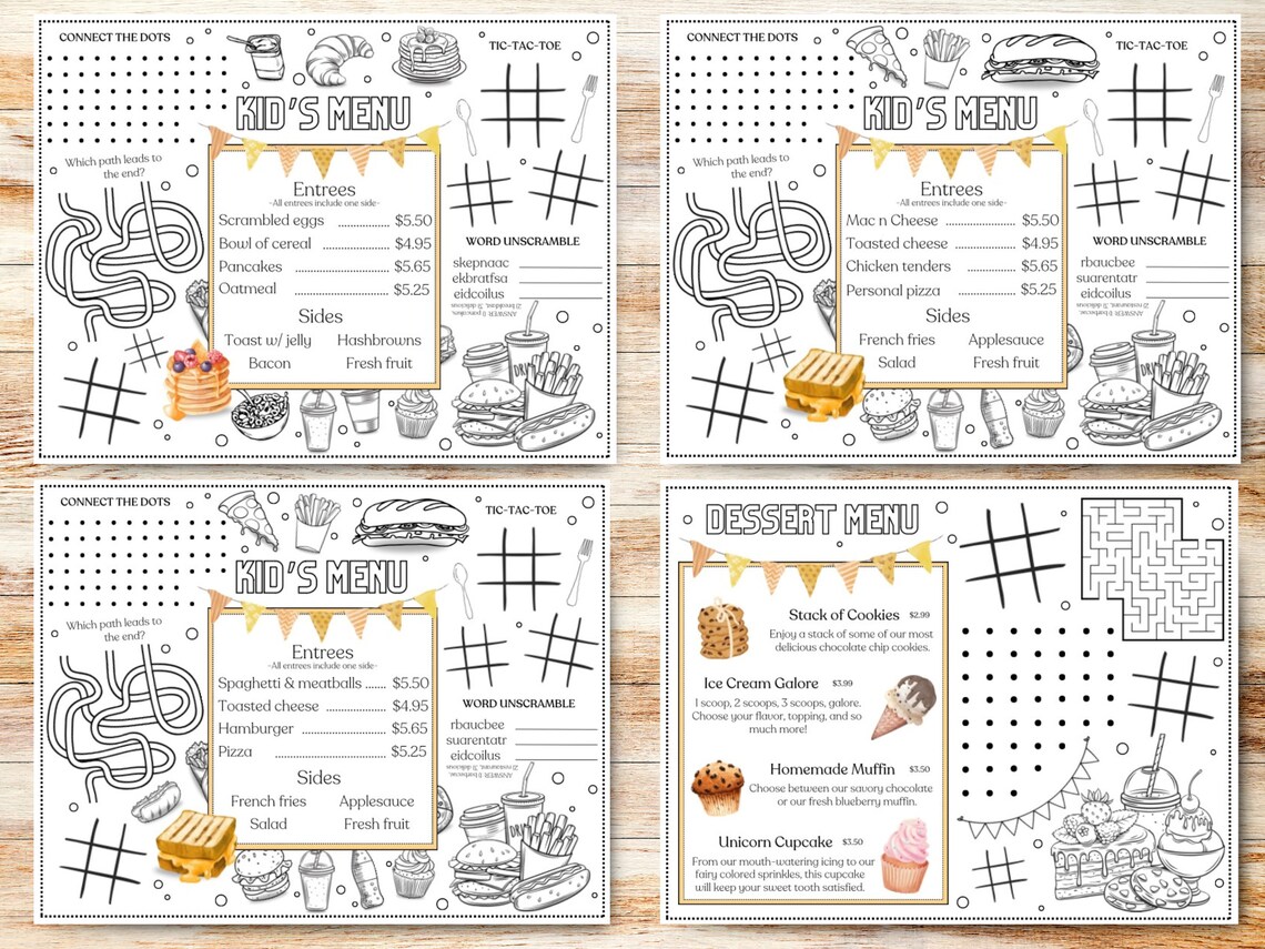 Printable Menus for Pretend Play, Dramatic Play, Imagination Props ...