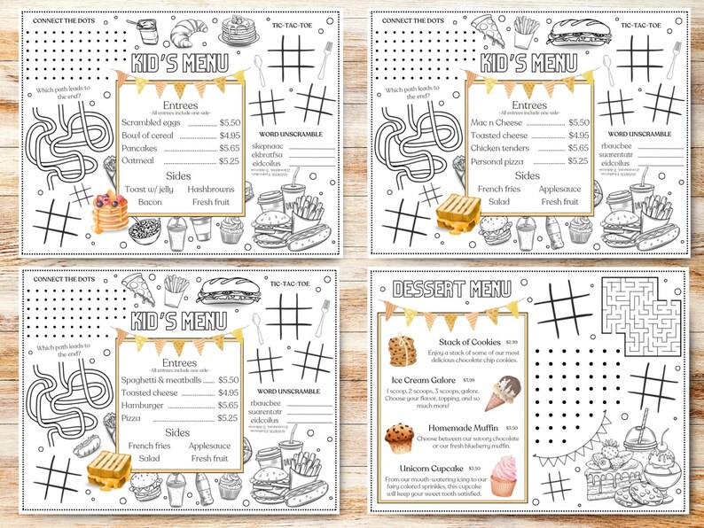 Printable Menus for Pretend Play, Dramatic Play, Imagination Props ...