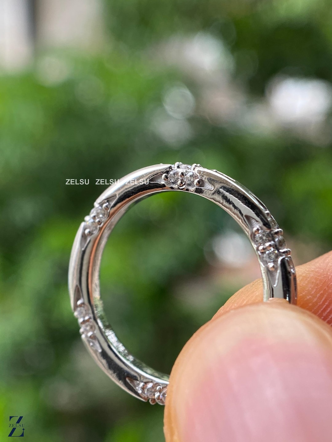 Flush Set Eternity Band Round Cut Colorless Diamond Wedding Band ...