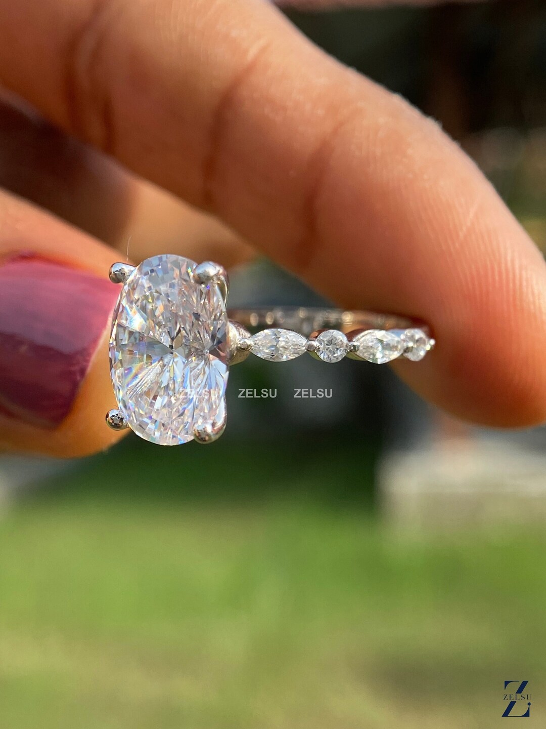 2.75 CT Oval Cut Solid Gold Wedding Ring, 14K White Gold Anniversary ...